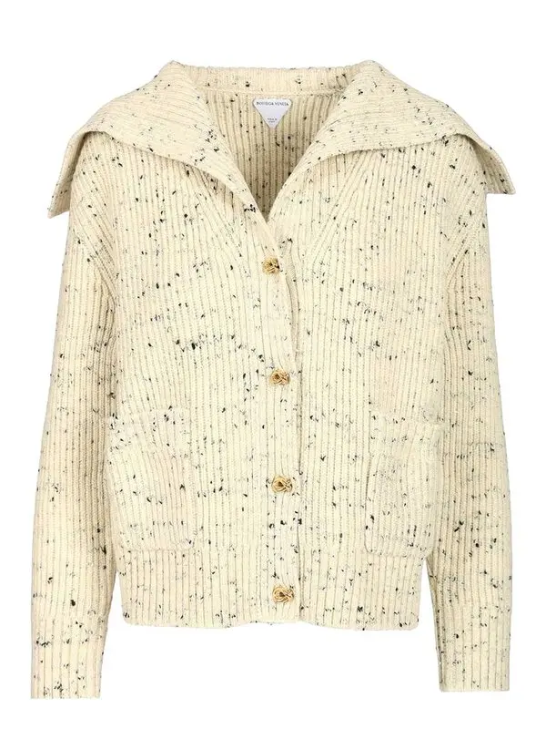 Bottega Veneta Ribbed Wool Cardigan With Knot Button Detail - Cream