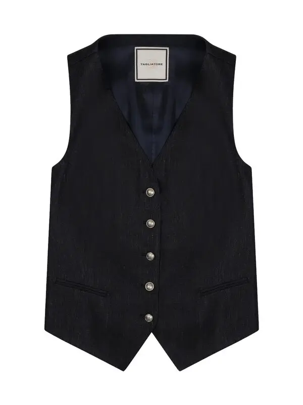 Tagliatore Gilet In Linen With Buttons - Blue