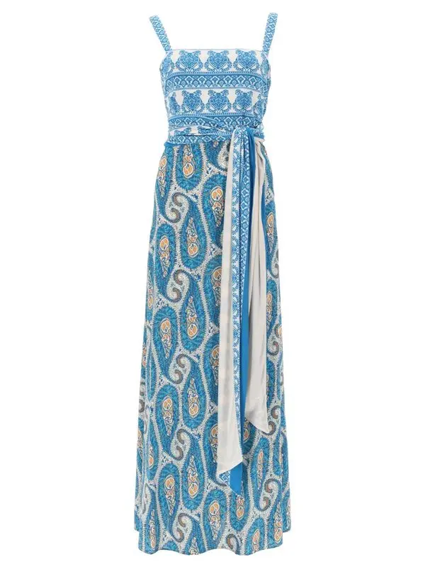 Etro Paisley Print Maxi Dress With Belt - Blue
