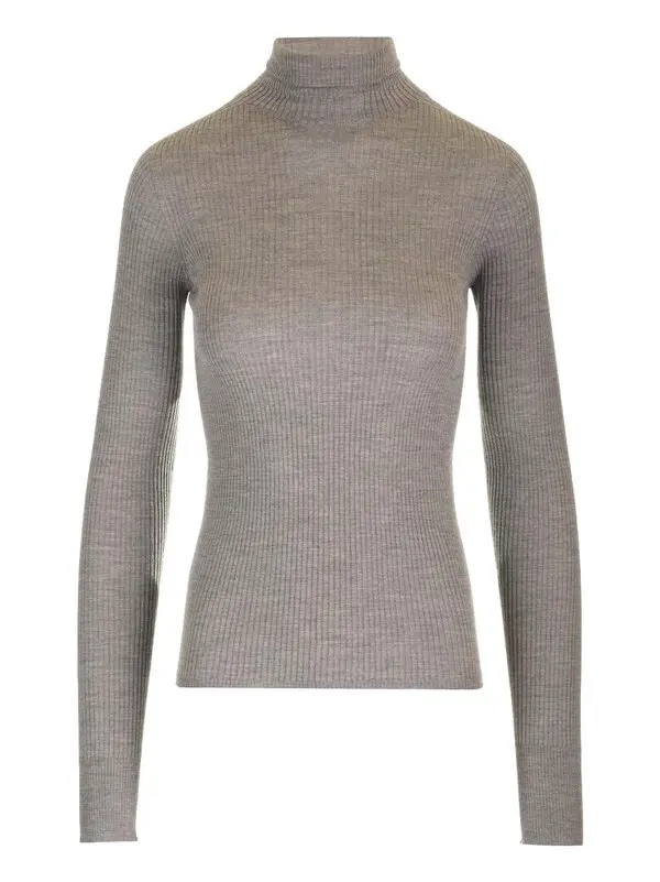 Sportmax Flavia Ribbed Knit Wool Turtleneck - Gray