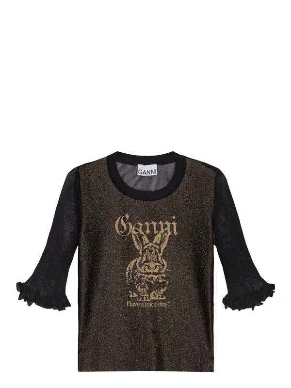 GANNI Bunny Graphic Crewneck Top - Multicolor