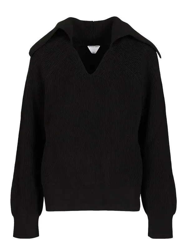 Bottega Veneta English Ribbed Cotton Polo Sweater - Black