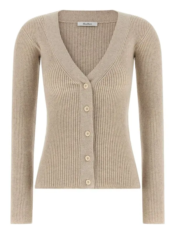Max Mara Ribbed Wool And Cashmere V-neck Sweater - Cream