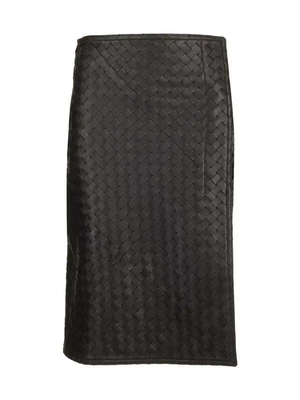Bottega Veneta Woven Nappa Leather Pencil Skirt - Brown
