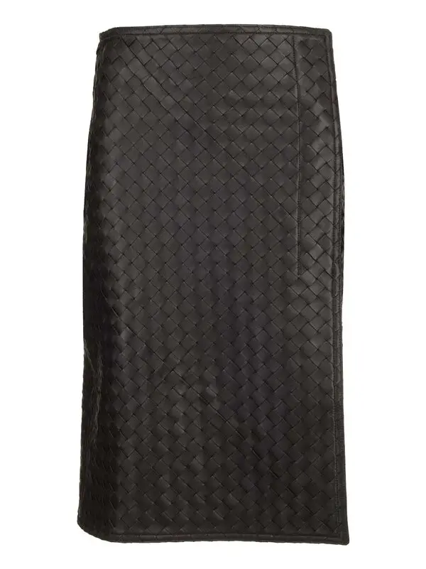 Bottega Veneta Woven Nappa Leather Pencil Skirt - Brown