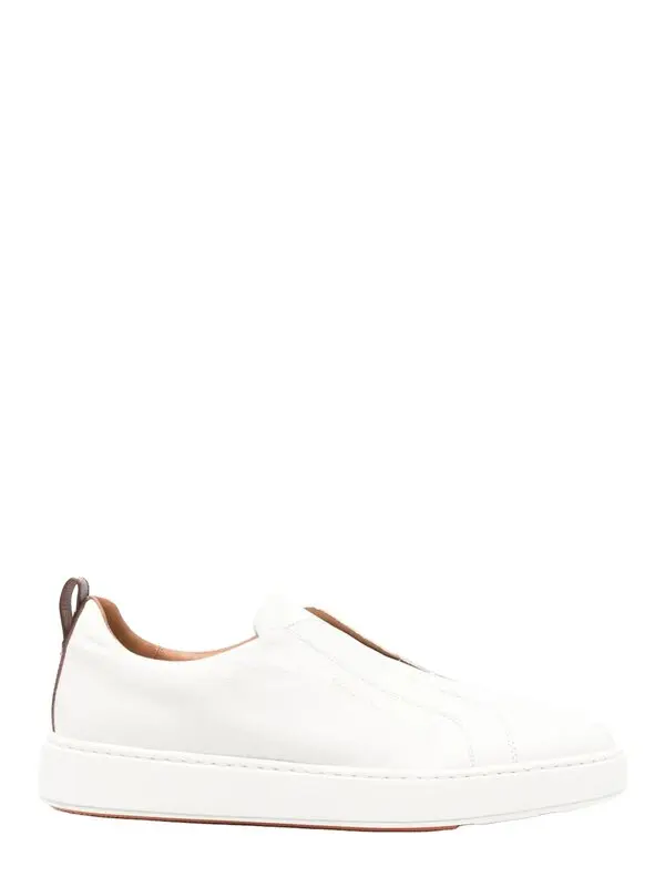 Santoni Leather Slip-on Sneakers - White