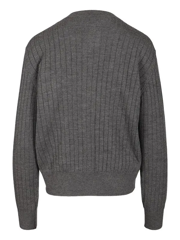 Bottega Veneta Ribbed Wool Cardigan With Knot Buttons - Gray