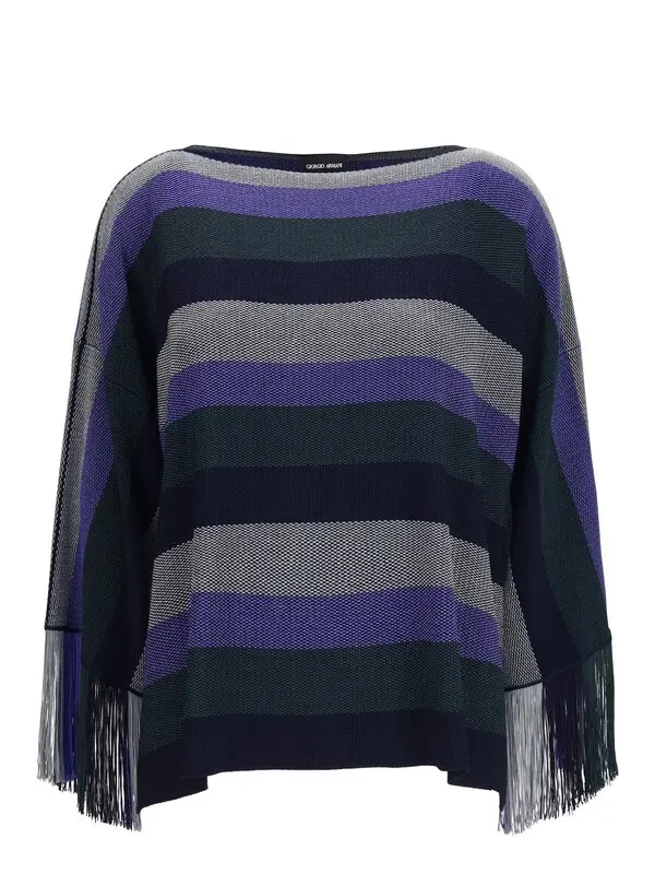 Giorgio Armani Viscose Fringe Sweater With Horizontal Stripes - Multicolor