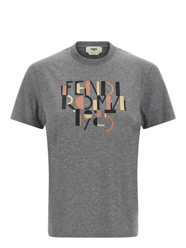 Fendi Grey Cotton T-shirt With Embroidered Front Print - Multicolor