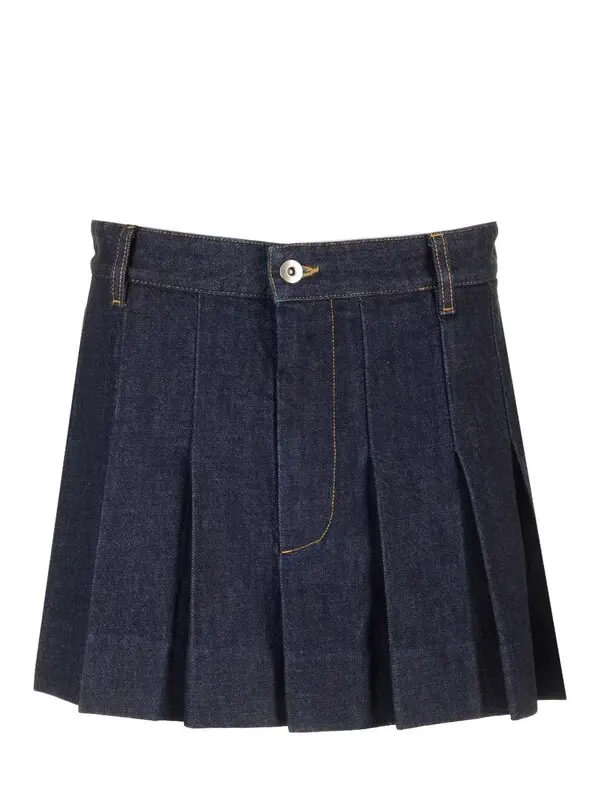 Bottega Veneta Pleated Denim Miniskirt - Blue