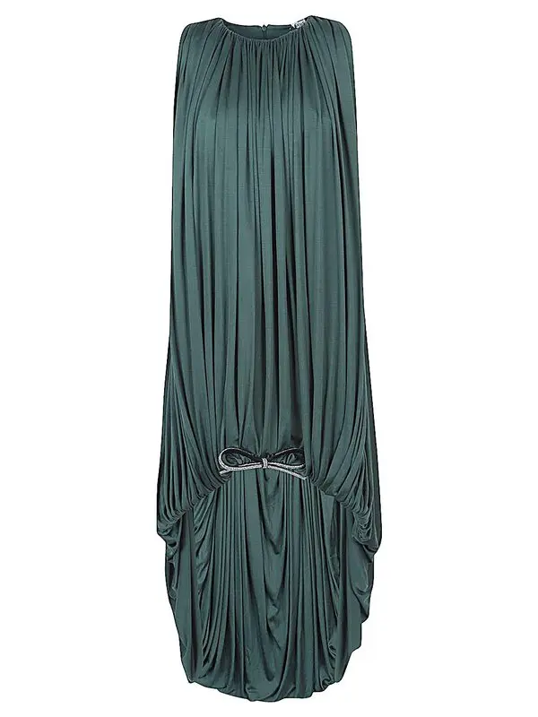 Loewe Silk Draped Dress With Crystal Embellished Bow - Multicolor