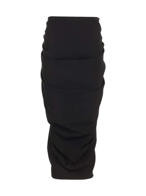 Dries Van Noten Wool Jersey Midi Skirt With Gathered Design - Black
