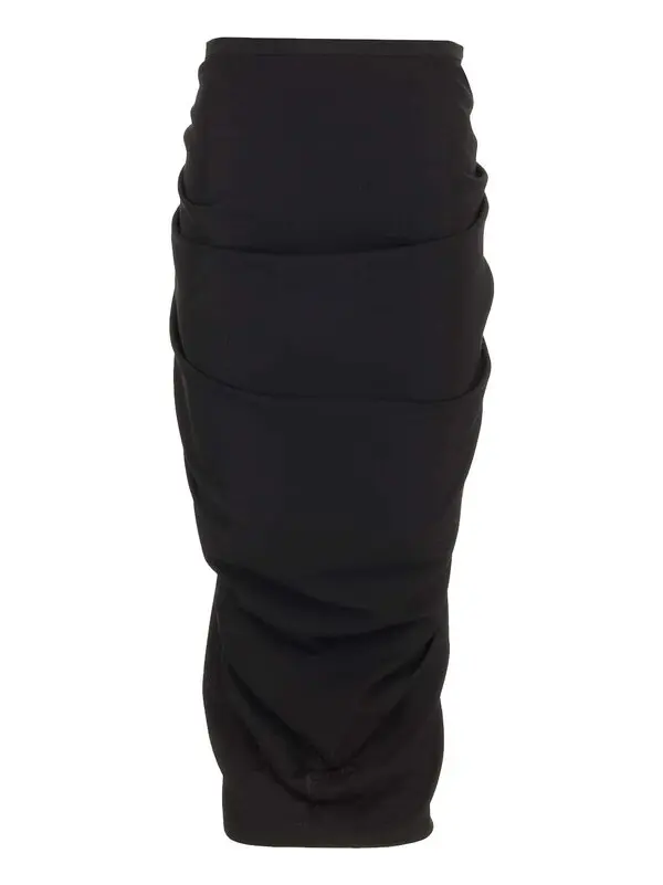 Dries Van Noten Wool Jersey Midi Skirt With Gathered Design - Black