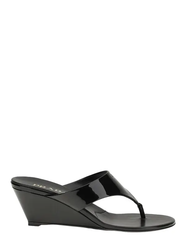 Prada Leather Wedge Thong Sandals - Black