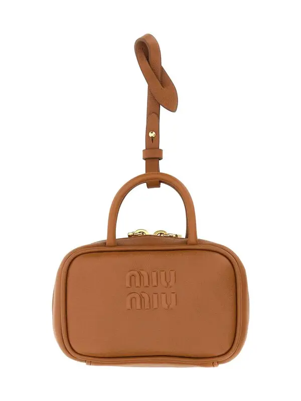 Miu Miu Camel Leather Beau Keyring Necessaire - Brown