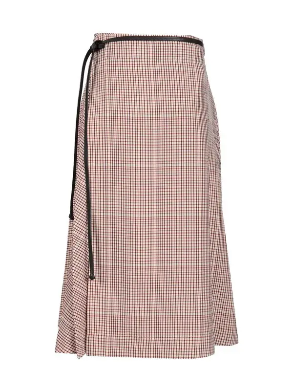 Bottega Veneta Checked Midi Skirt With Leather Belt - Multicolor