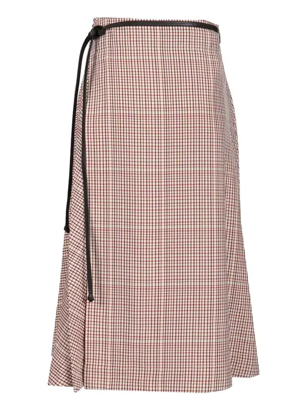 Bottega Veneta Checked Midi Skirt With Leather Belt - Multicolor