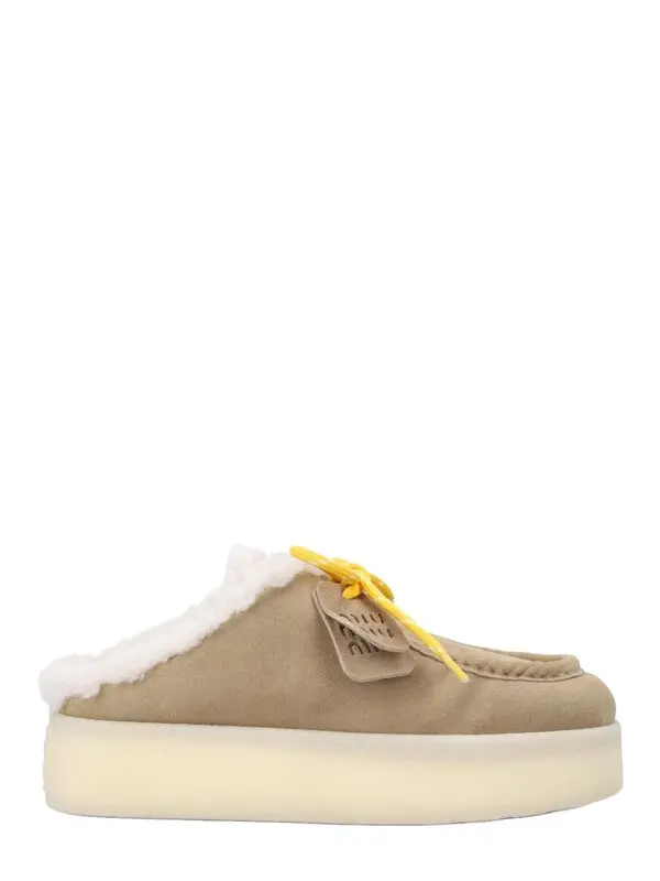 Miu Miu Suede Leather Slippers With Logo Tag - Multicolor