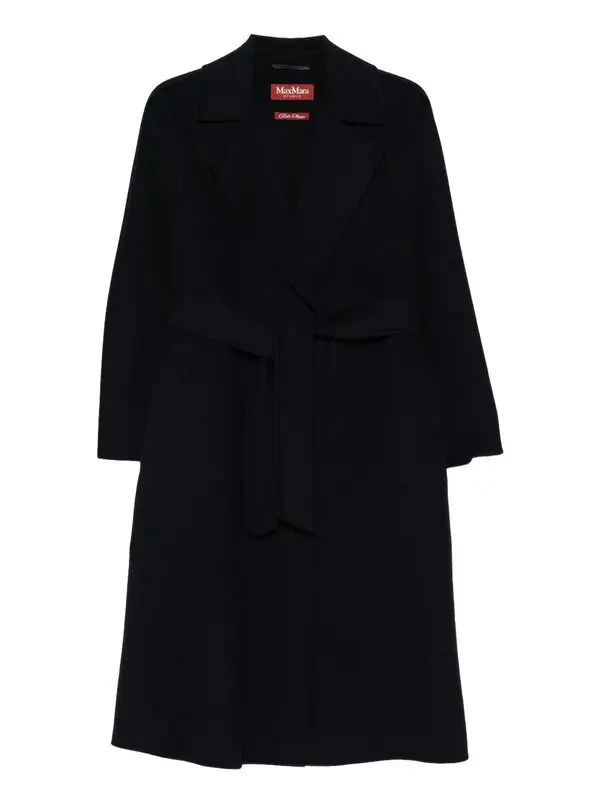 Max Mara Wool Long Coat With Tie Belt - Multicolor