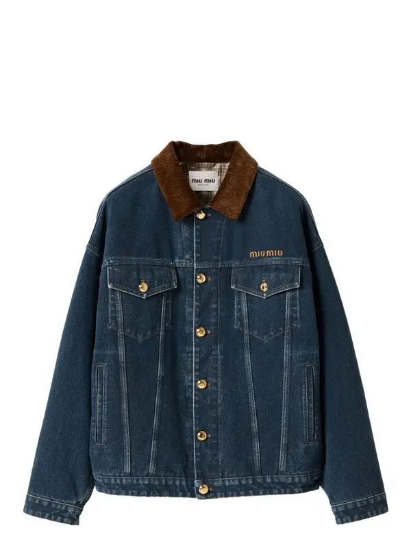 Miu Miu Denim Jacket With Embroidered Logo - Multicolor