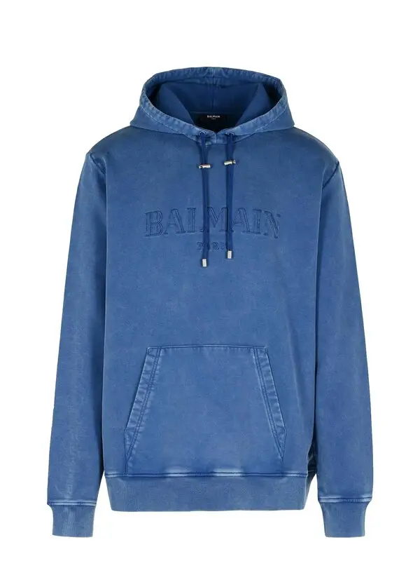 Balmain Cotton Sweatshirt With Embroidered Logo - Blue