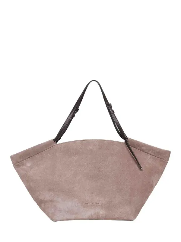 Brunello Cucinelli Suede Hobo Bag With Embossed Logo - Multicolor