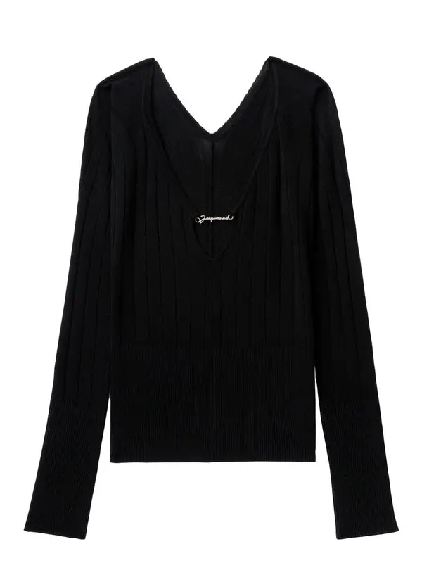 Jacquemus Le Haut Pralu Ribbed Knit V-neck Long Sleeve Top - Multicolor