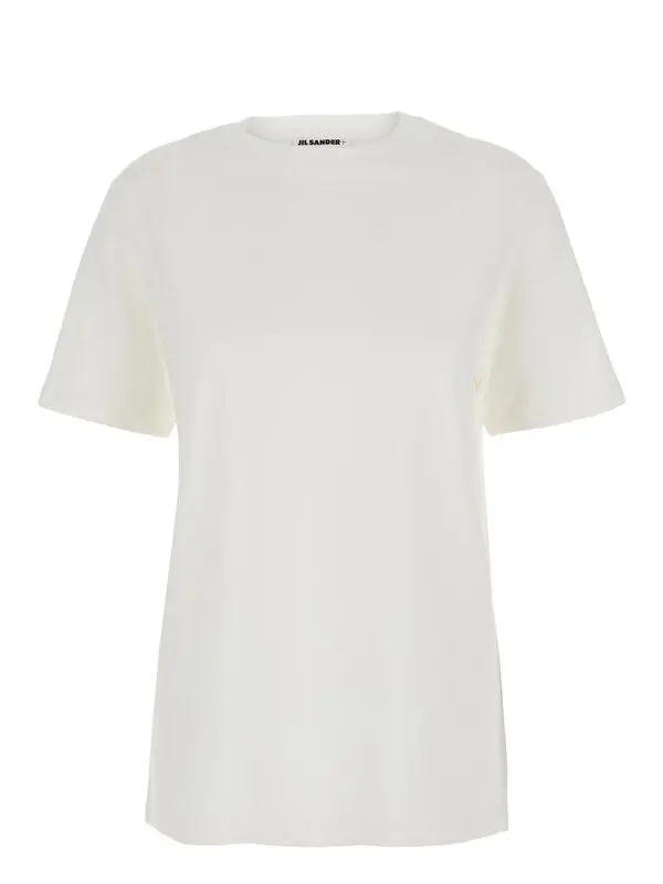 JIL SANDER Cotton Crewneck T-shirt With Back Logo Patch - Multicolor