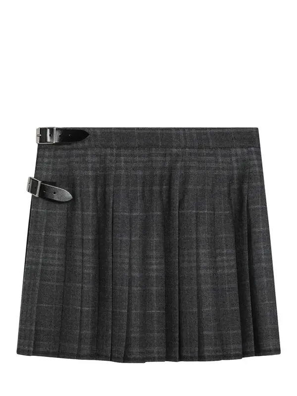 Balenciaga Grey Wool Tartan Mini Skirt With Buckle Detail - Gray
