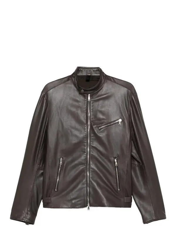 Tagliatore Leather Zip Jacket - Brown