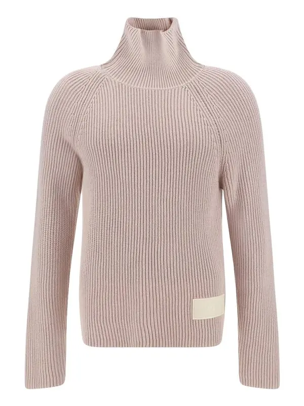 Ami High Neck Ribbed Knit Sweater - Pink