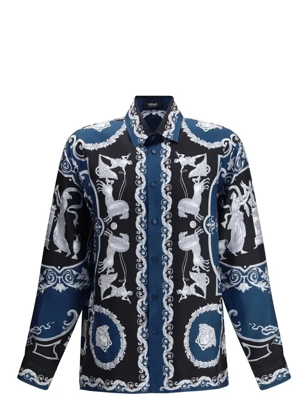 Versace Regular-fit Printed Silk Twill Shirt - Blue