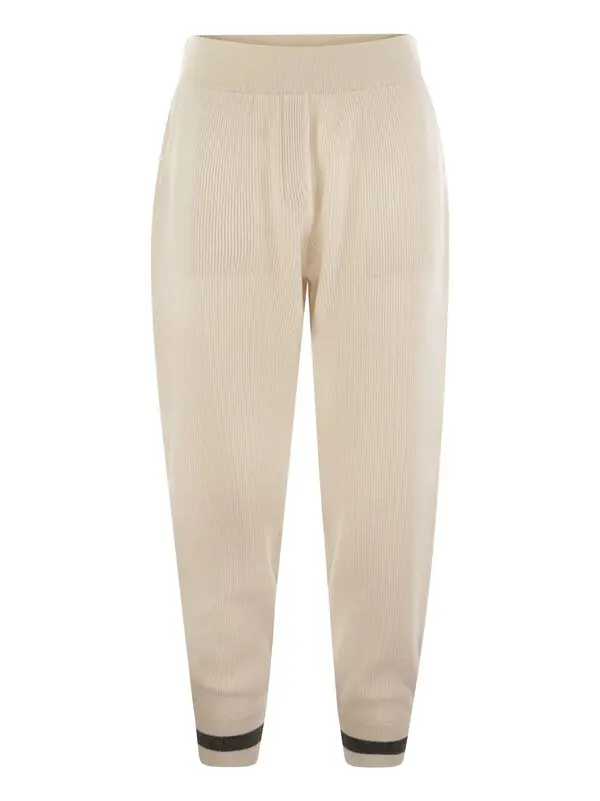 Brunello Cucinelli Cashmere English Rib Knit Trousers - White