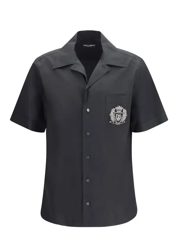 Dolce & Gabbana Hawaii Shirt In Cotton Poplin - Black