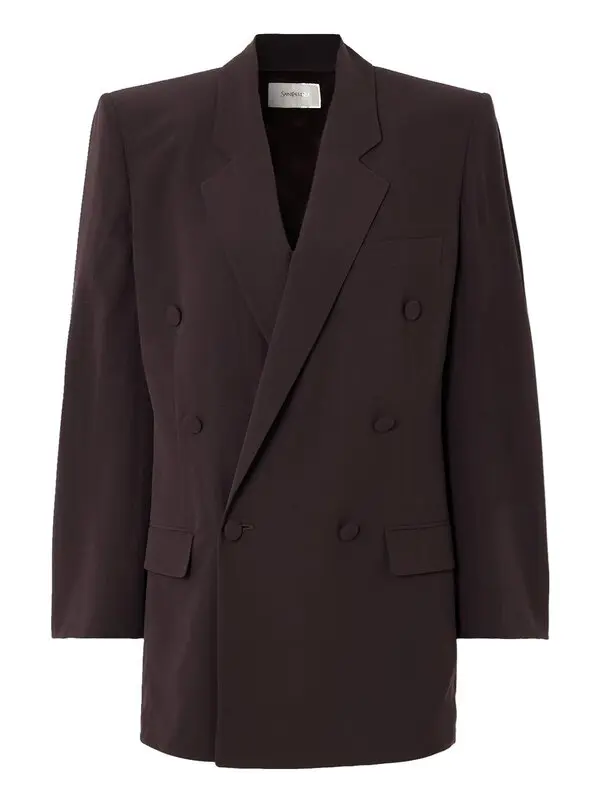 Saint Laurent Double-breasted Silk-crepe Blazer - Brown