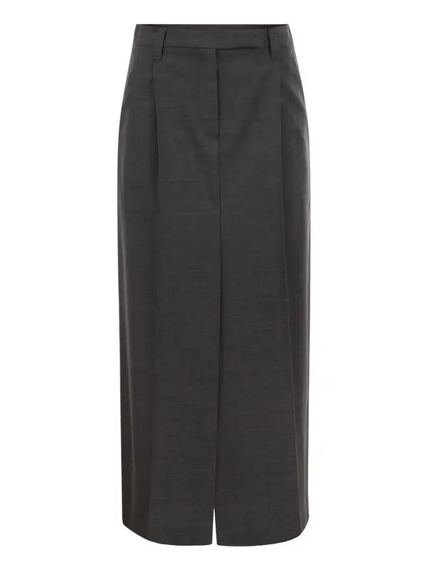 Brunello Cucinelli Virgin Wool Canvas Sartorial Long Skirt - Gray