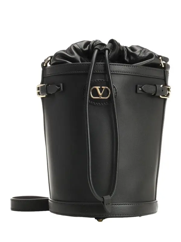 Valentino Garavani Vlogo Signature Leather Bucket Bag - Black