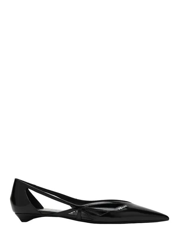 Prada Cut Out Brushed Leather Ballerina Flats - Black
