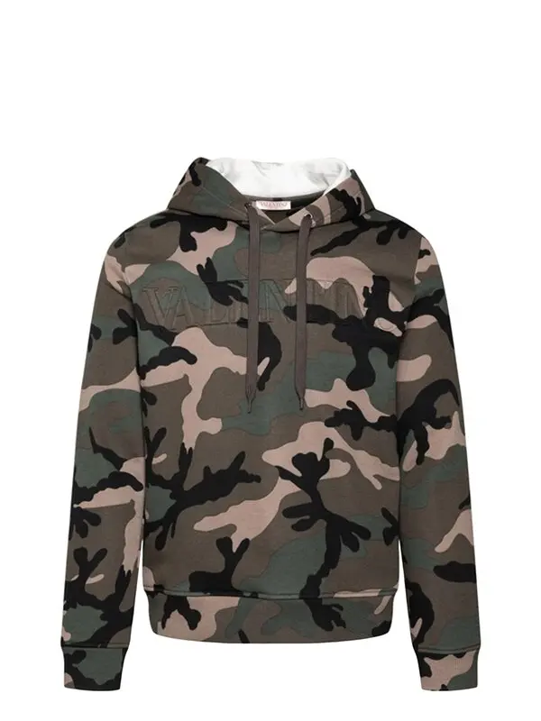 Valentino Garavani Camouflage Logo Relief Cotton Blend Hoodie - Green