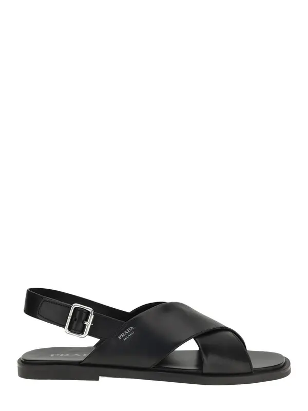 Prada Saffiano Leather Criss-cross Slingback Sandals - Black