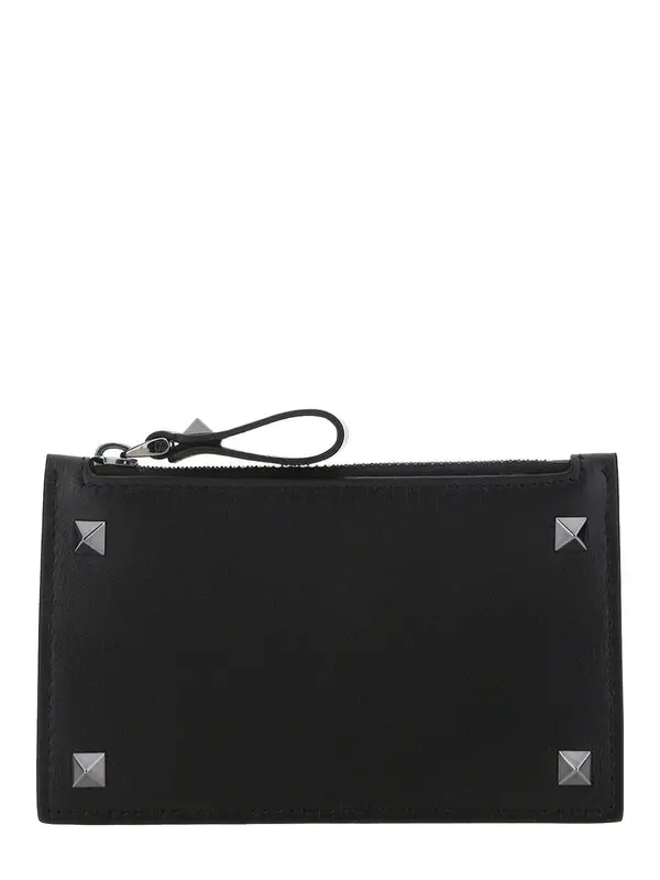 Valentino Garavani Black Leather Studded Cardholder - Multicolor