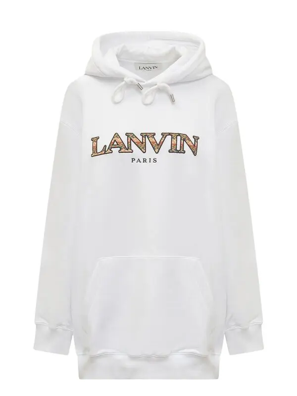 LANVIN Oversized Logo Embroidered Cotton Hoodie - White