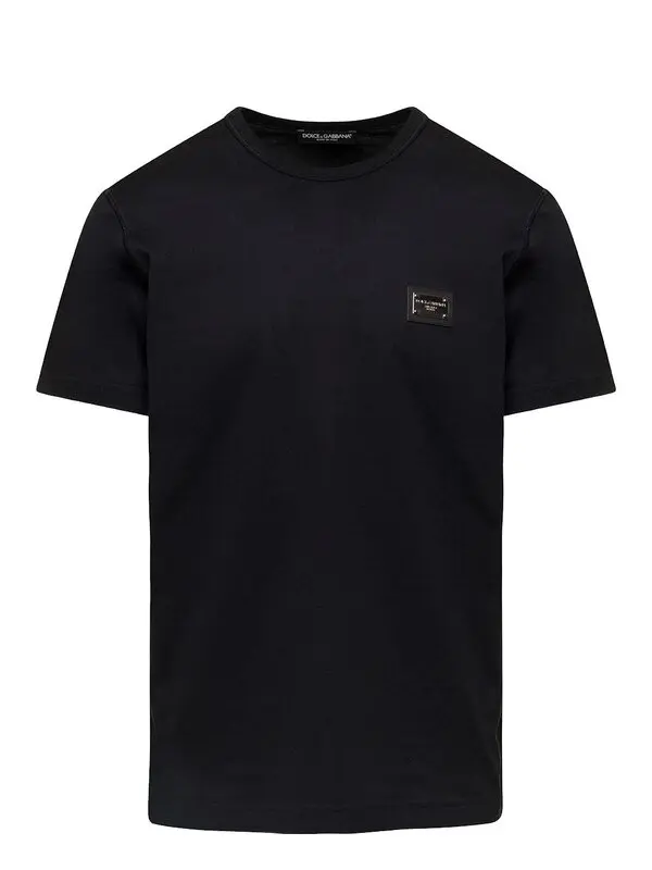 Dolce & Gabbana T-shirt With Logo Tag Detail On The Front In Cotton - Black