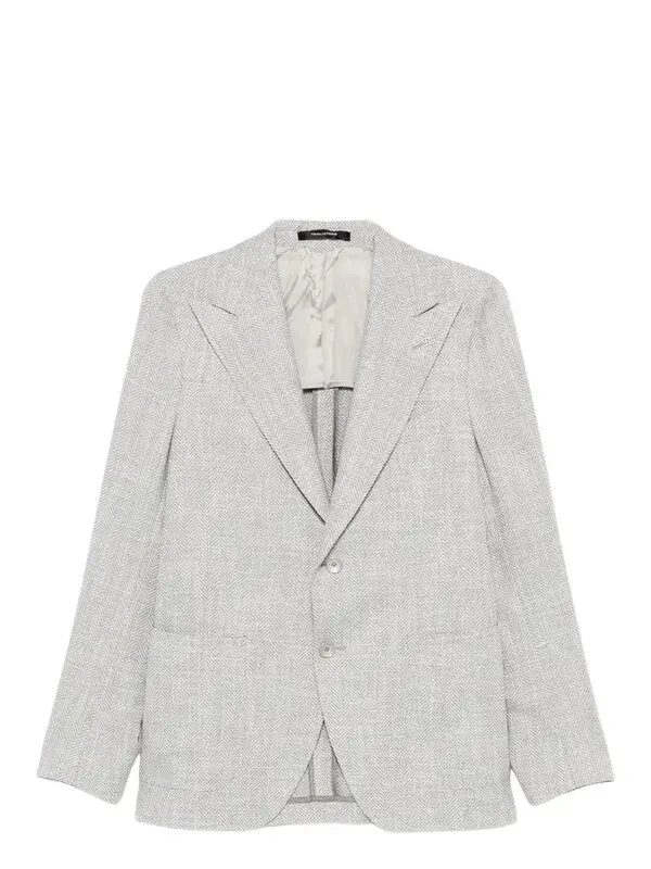 Tagliatore Grey Herringbone Peak Lapel Blazer - Gray