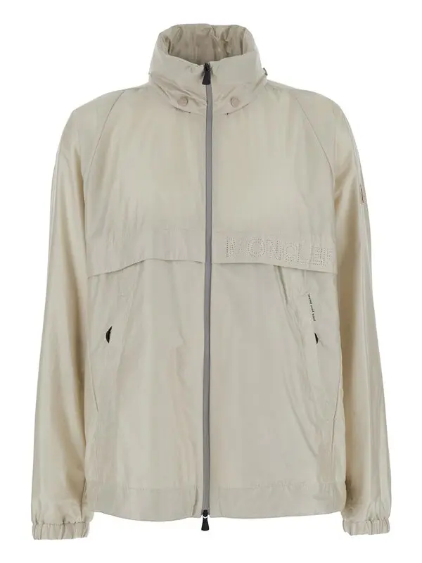 Moncler Beige Jacket With Logo Detail And Removable Hood - Multicolor