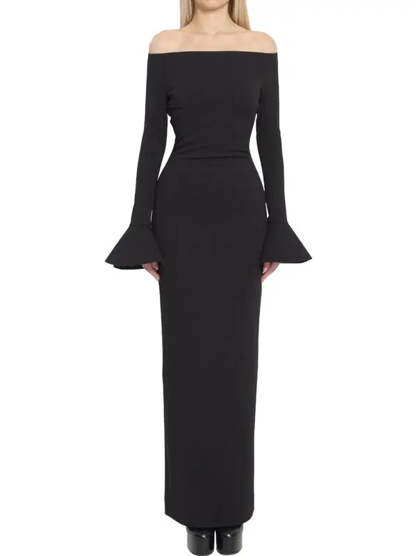 Solace London Black Long Sleeve Maxi Dress With Flared Cuffs - Multicolor