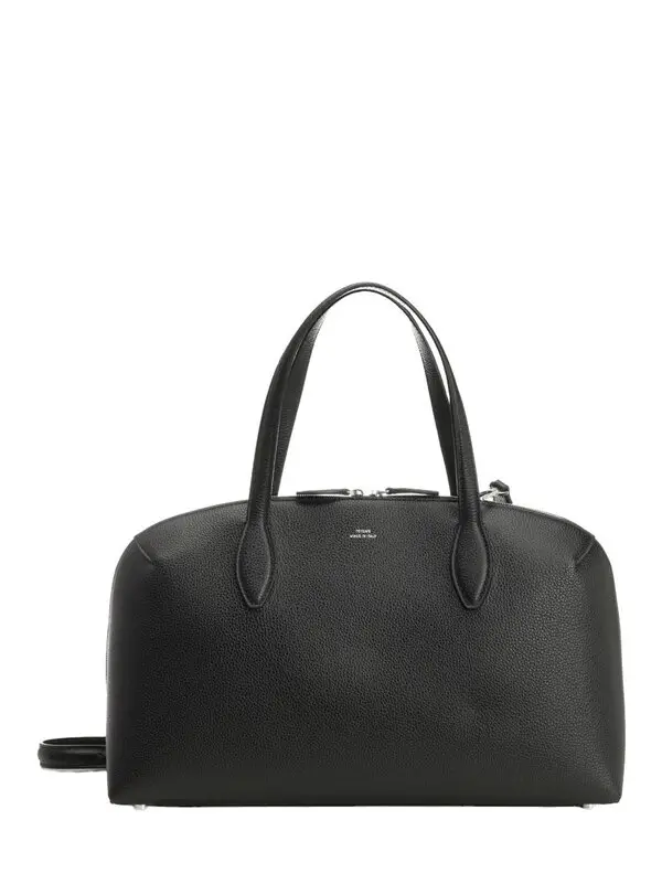 TOTEME Medium Grained Calfskin Tote Bag With Top Handle And Shoulder Strap - Black