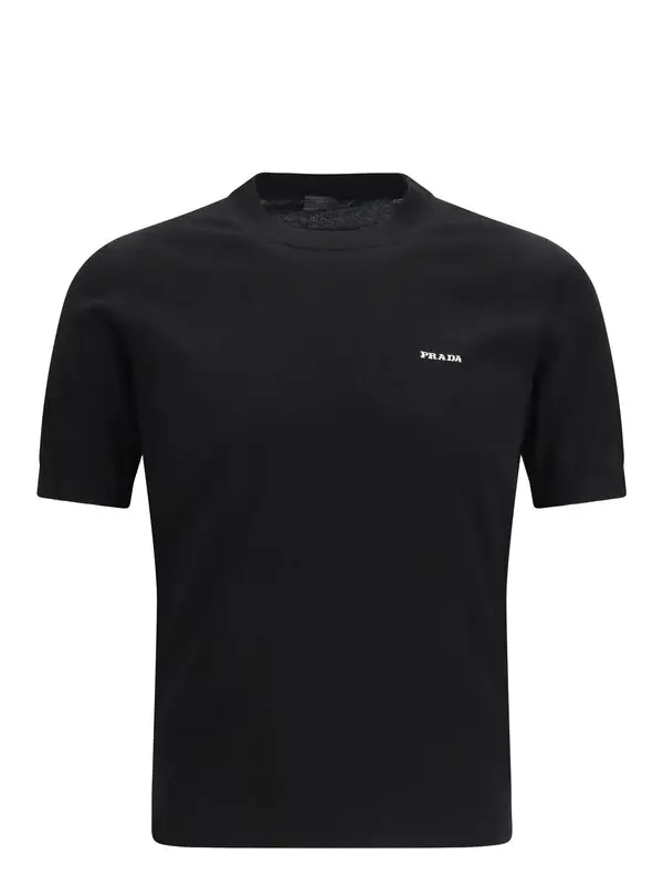 Prada Cotton Crew Neck Short Sleeve Knit - Black