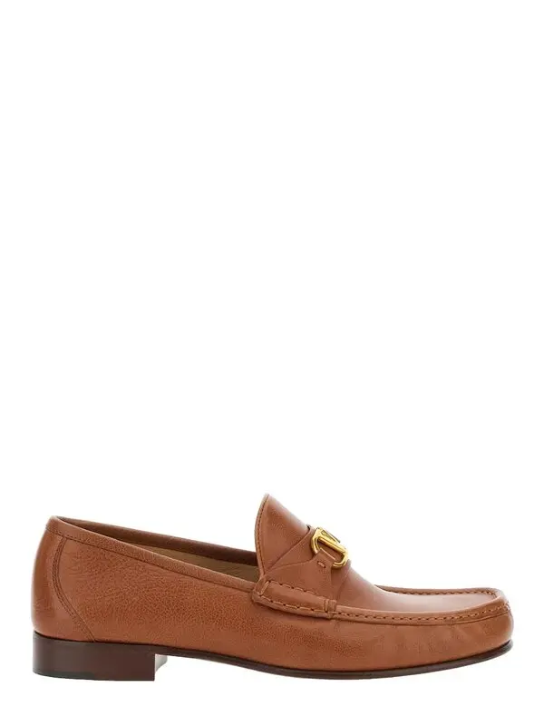 Valentino Garavani Leather Loafers With Vlogo Signature Detail - Brown
