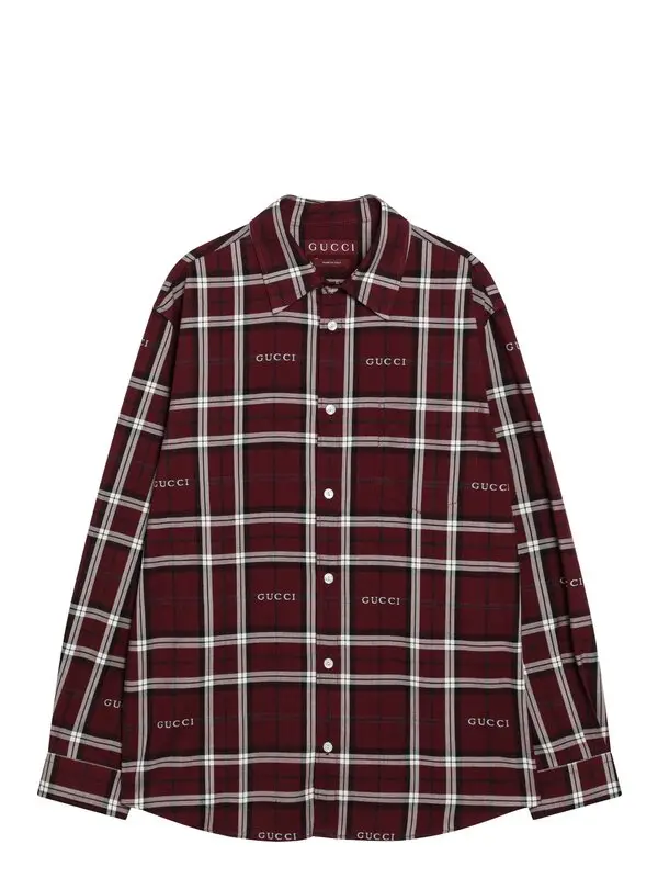 Gucci Burgundy Cotton Jacquard Tartan Shirt - Red